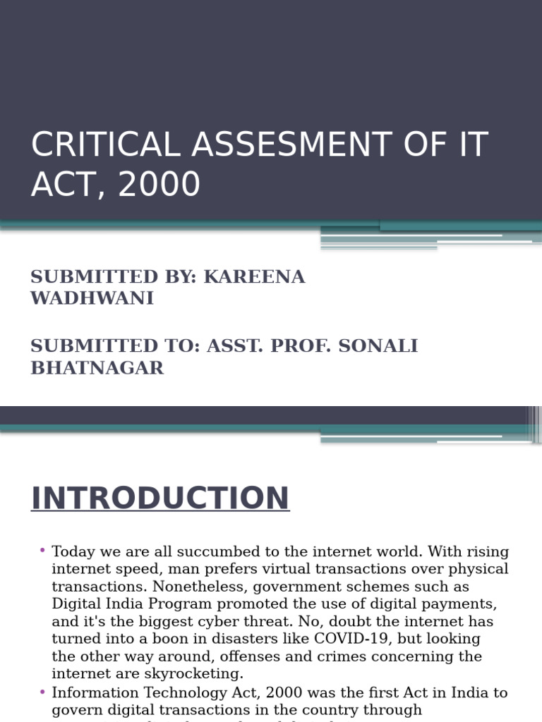 Critical Assesment of It Act, 2000 | PDF | Cybercrime | Common Law