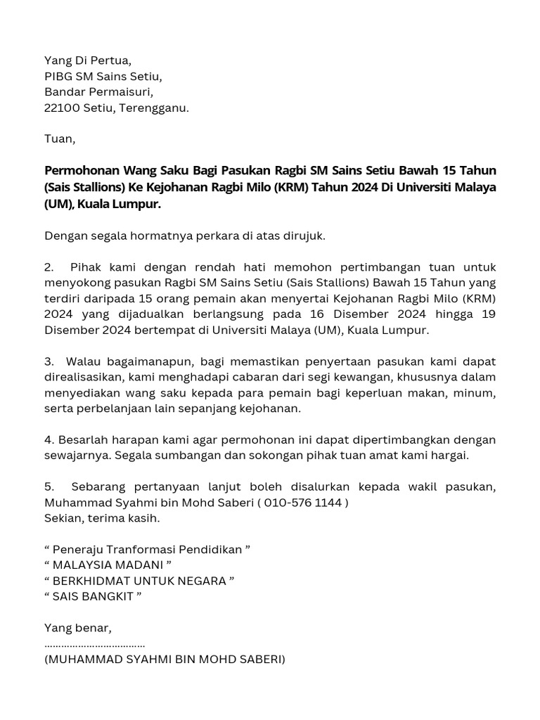 Yang Di Pertua, PIBG SM Sains Setiu, Bandar Permaisuri, 22100 Setiu ...