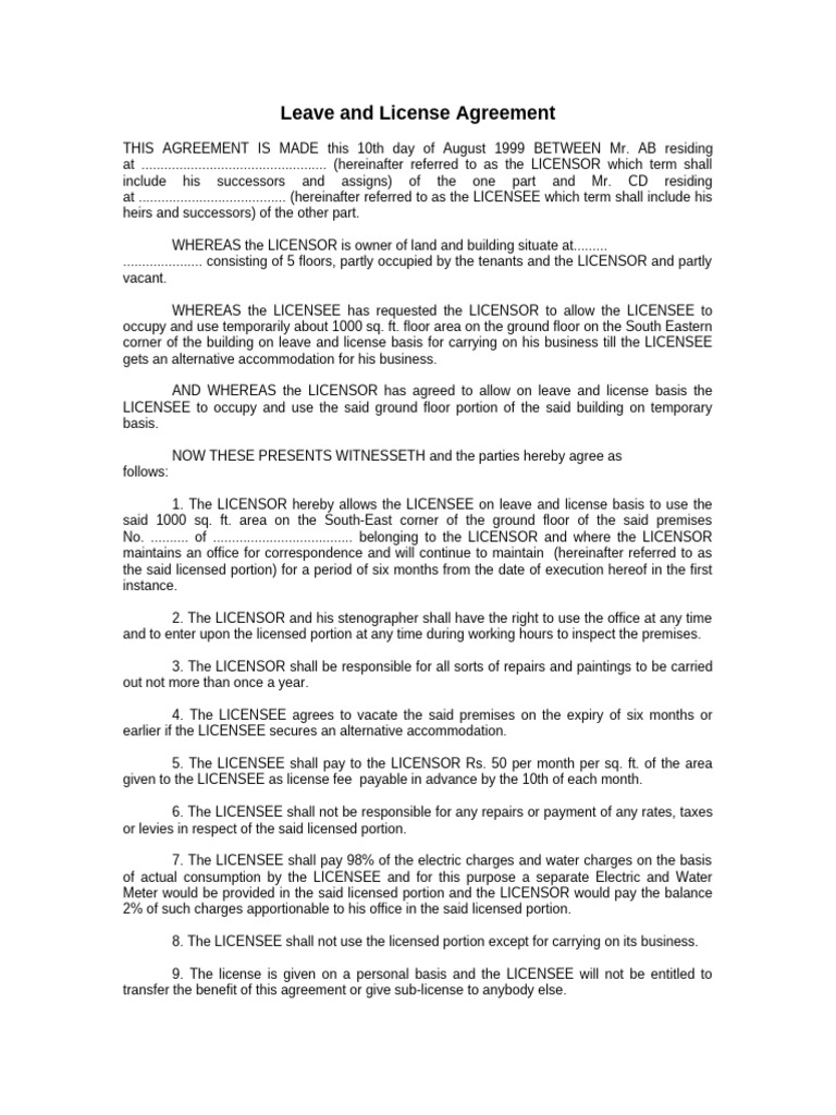 Chapter 33 - Forms-Leave & Licence and Easement | PDF | License ...