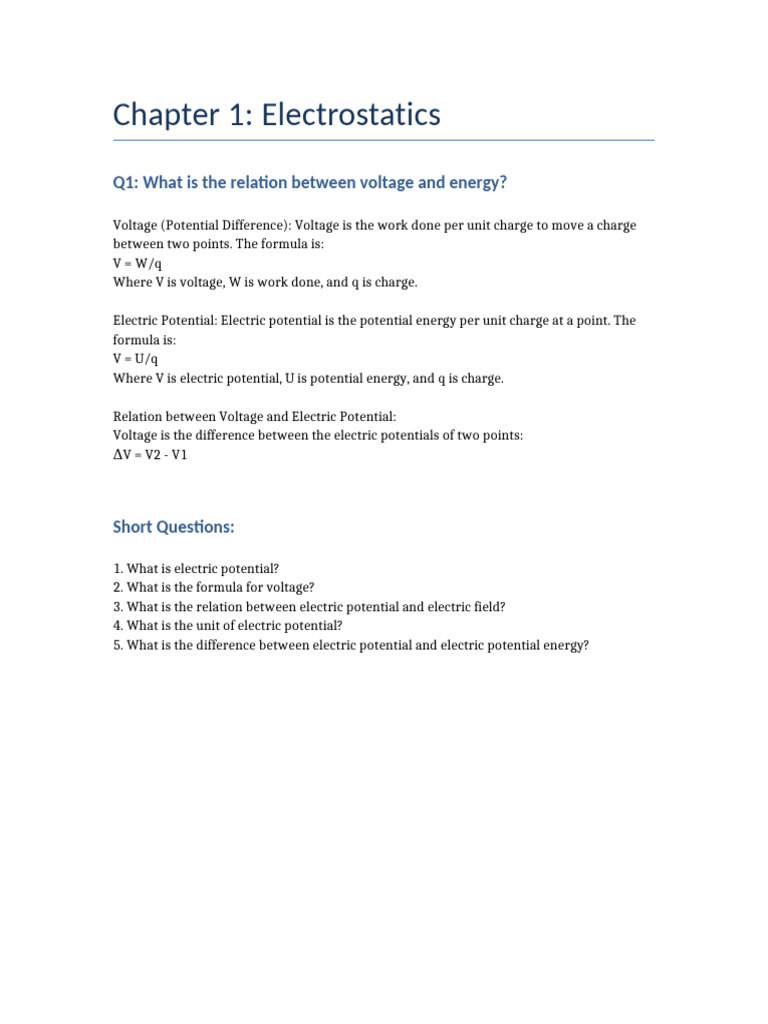 Chapter 1 Electrostatics Notes | PDF