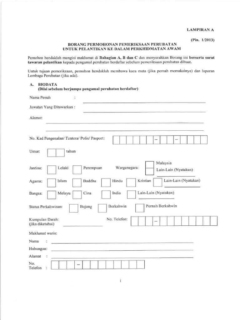 Borang Pemeriksaan Kesihatan | PDF