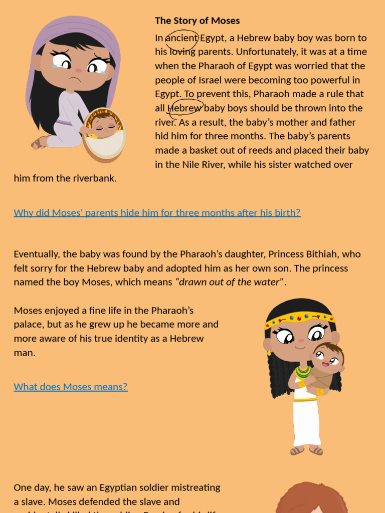 The Story of Moses Story Only | PDF | Moses | The Exodus