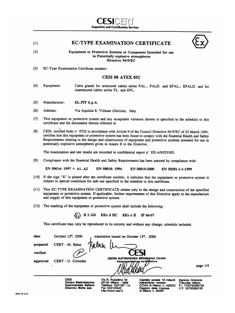 Cesi 00 Atex 052 1695 | PDF