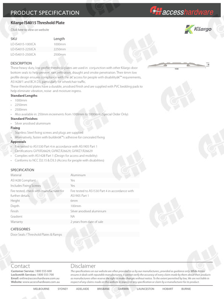 AU 2021 KILARGO IS4015 Door Threshold Plate AFP | PDF