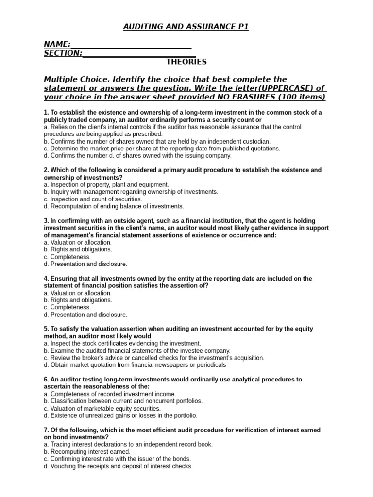 Auditing Concepts Final Exam CSDS - Student | PDF | Depreciation | Audit