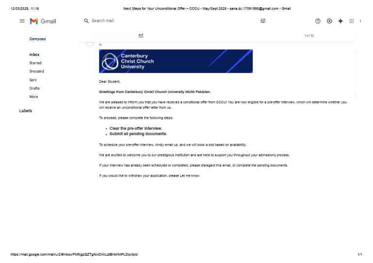 Next Steps For Your Unconditional Offer - CCCU - May - Sept 2025 - Sana ...