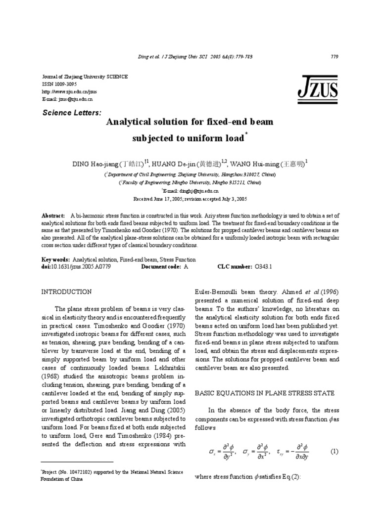 Analytical Solution For Fixed-End Beam Subjected To Uniform Load | PDF ...