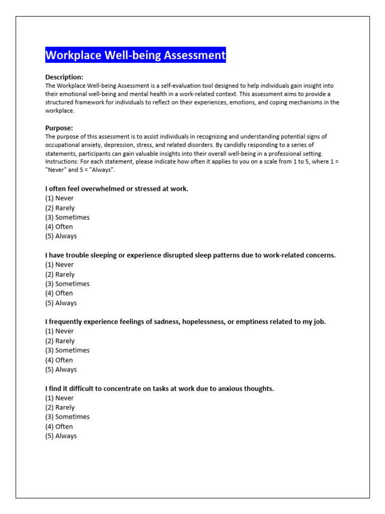(2365) Workplace Well-Being Assessment | PDF | Stress Management | Anxiety