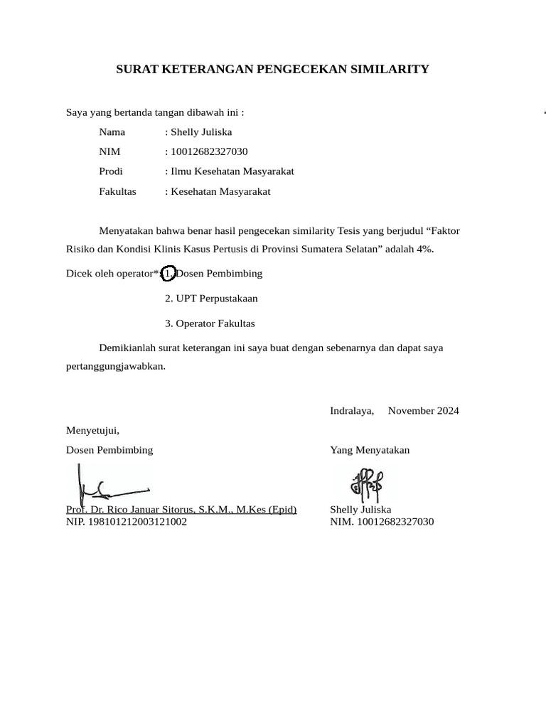Surat Keterangan Pengecekan Similarity | PDF