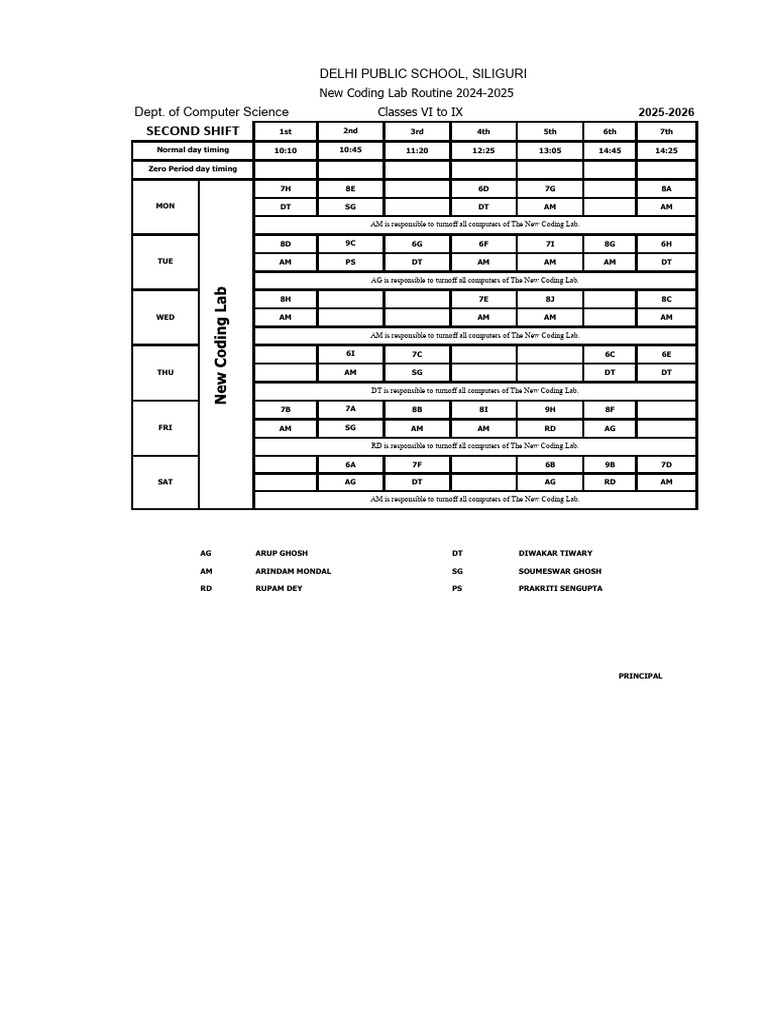 2025-26 Coding Lab Routine | PDF