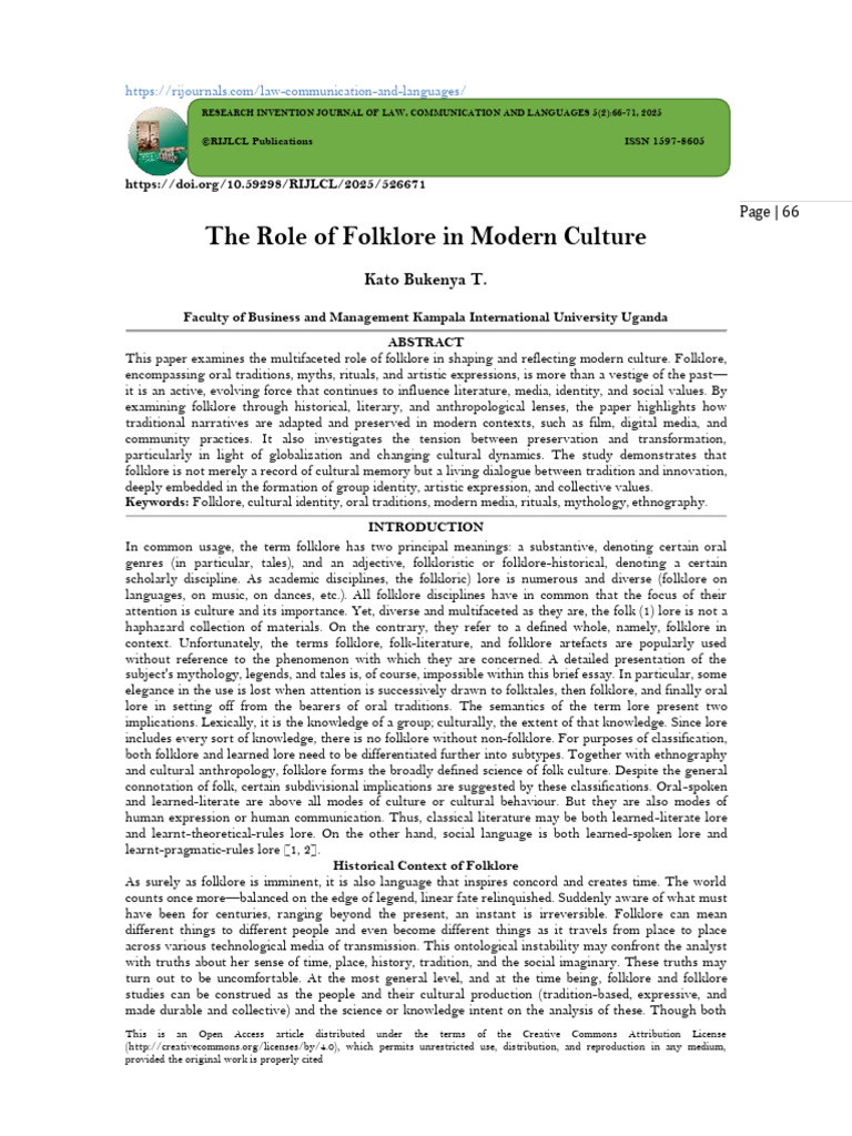 The Role of Folklore in Modern Culture (WWW - Kiu.ac - Ug) | PDF ...