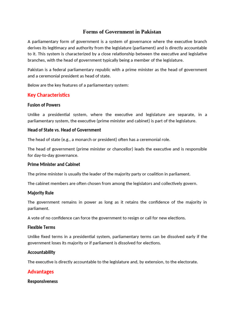 Pakistan's Parliamentary Government Explained | PDF | Parliamentary ...