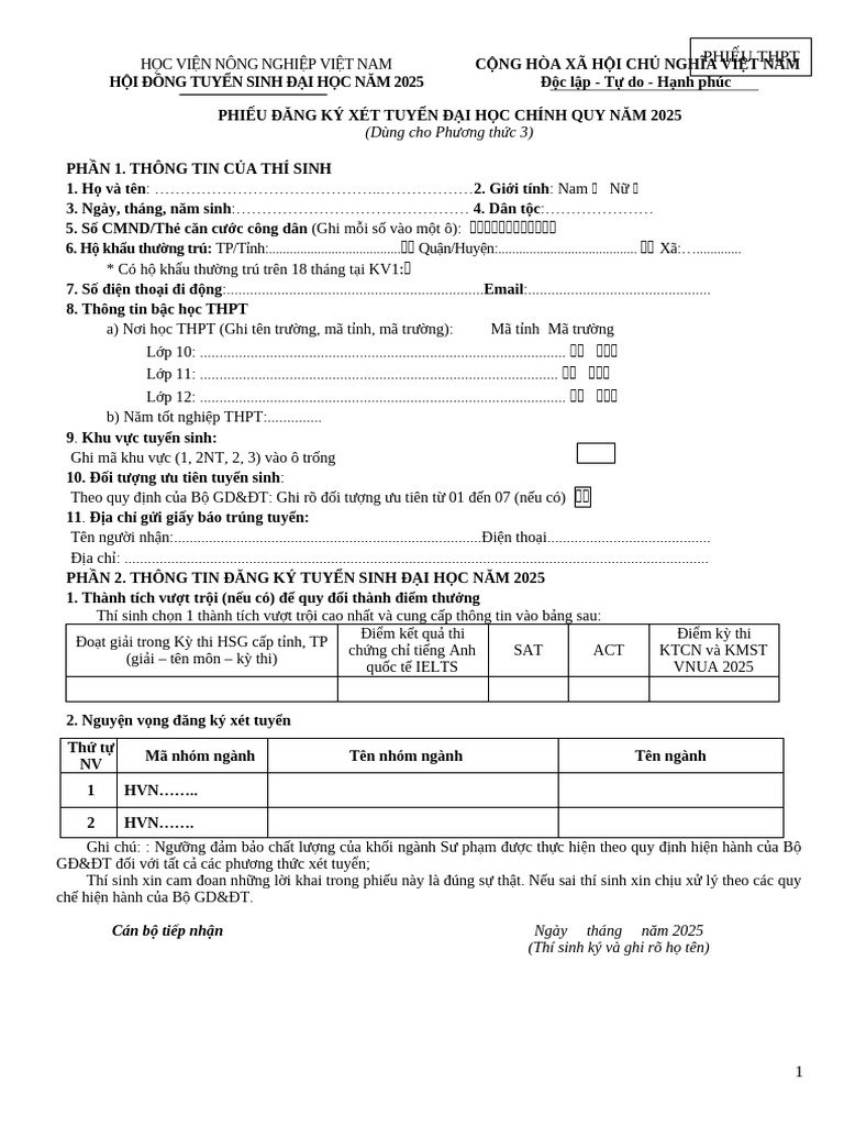 Phieu THPT | PDF
