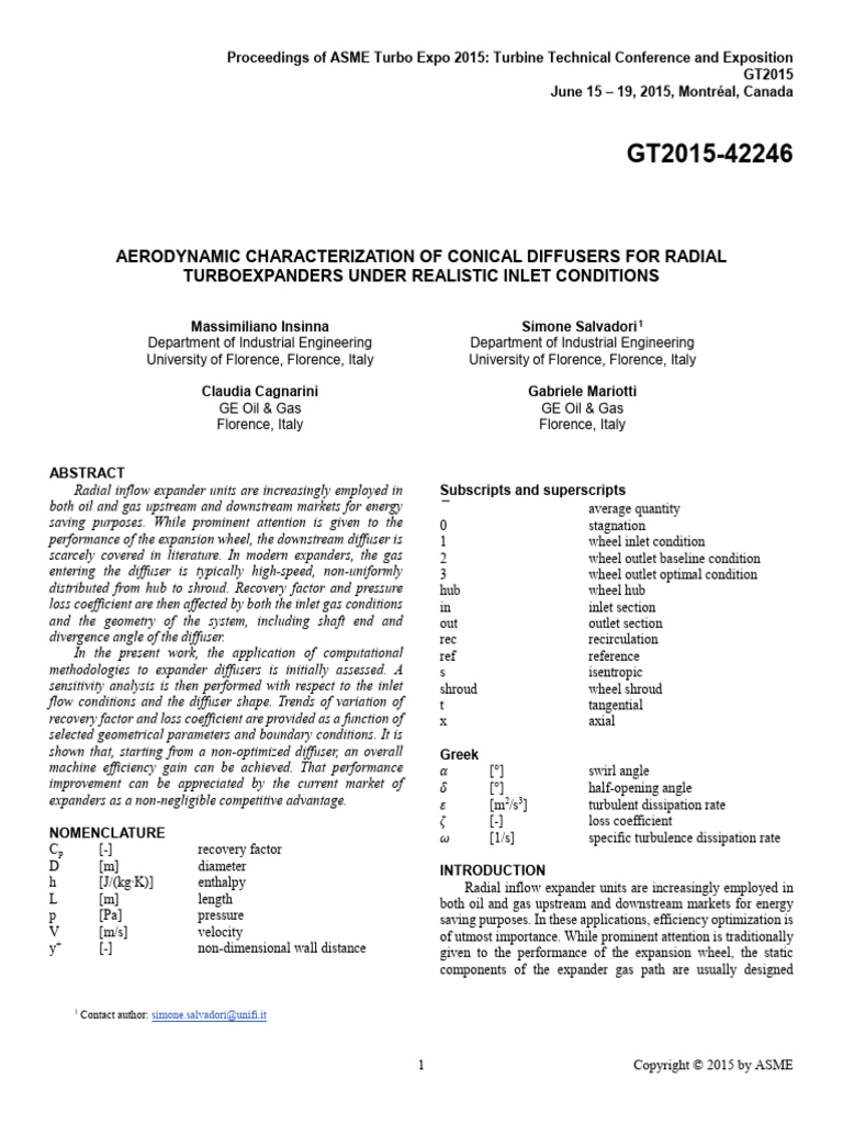 Aerodynamic characterization conical diffuser for radial turboexpanders ...
