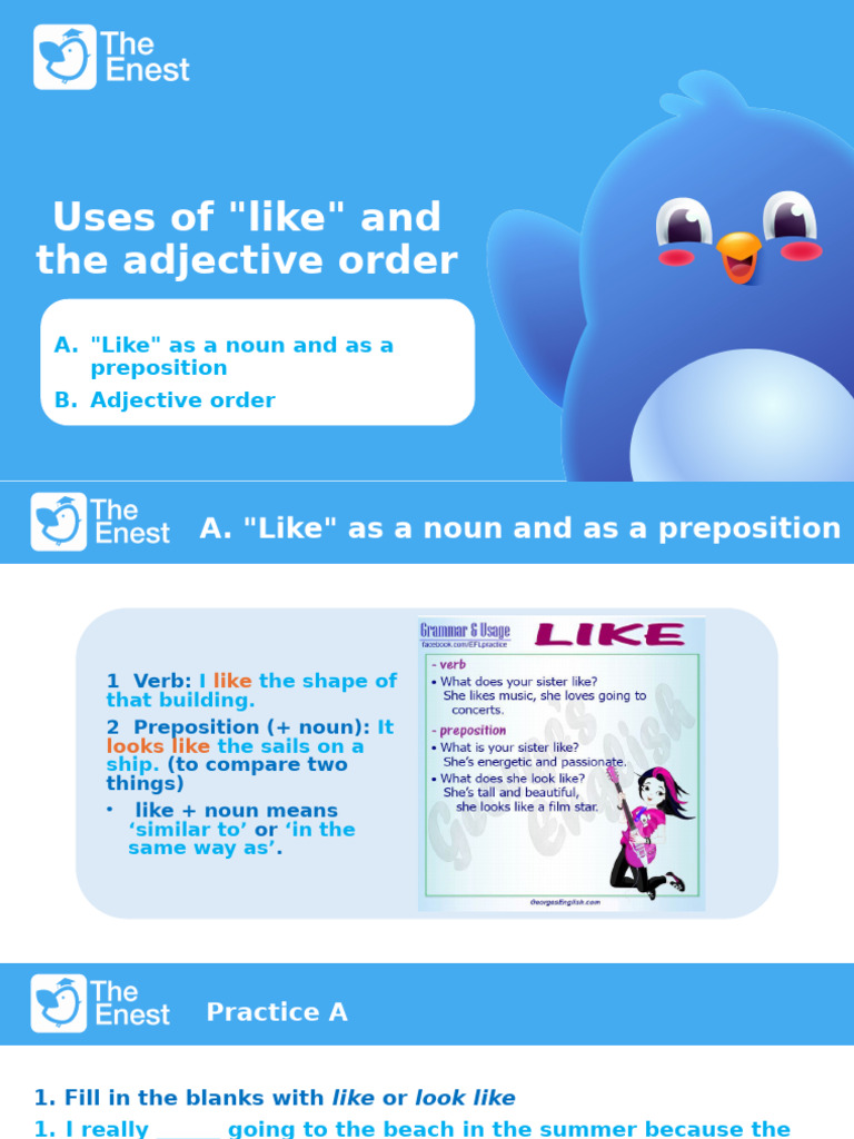 Uses of Like vs. Adjective Order | PDF | Adjective | Linguistics