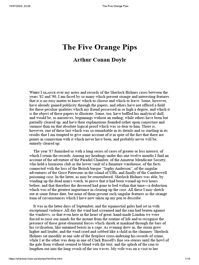 The Five Orange Pips | PDF | Dr. Watson