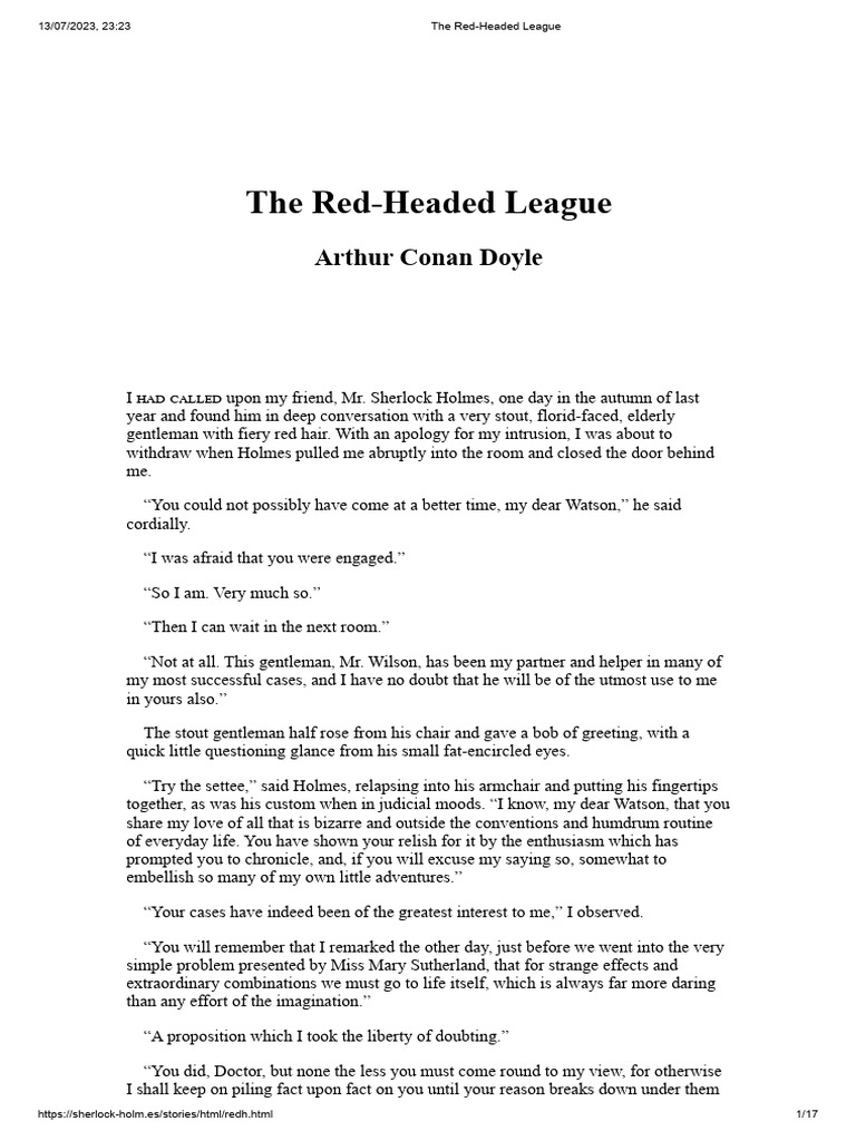 The Red-Headed League | PDF | The Red Headed League | Dr. Watson