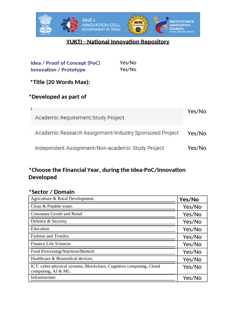 Sample Yukti Final Year Project Format | PDF | Innovation | System