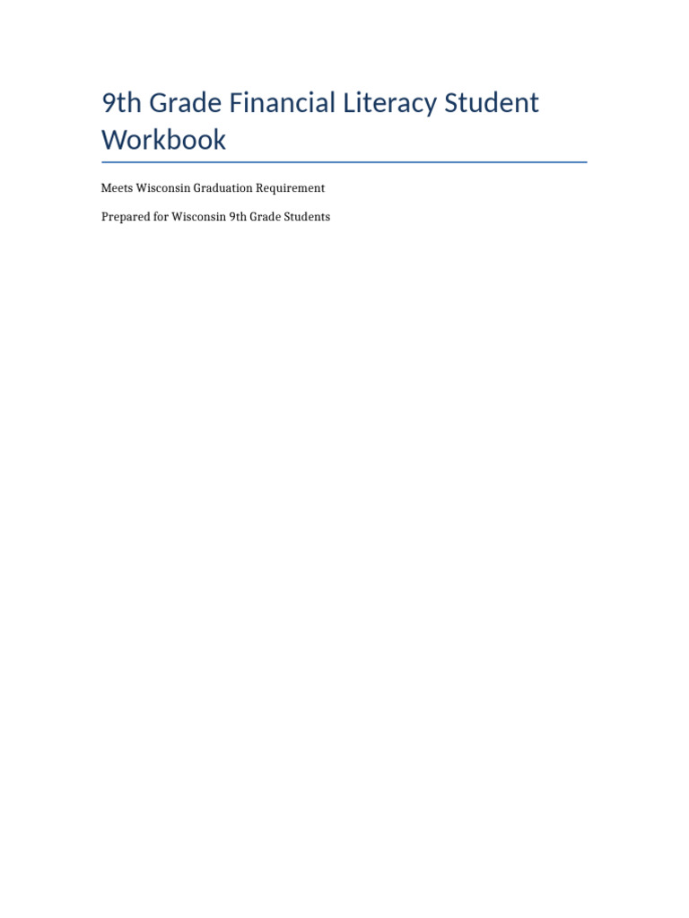 9th Grade Financial Literacy Workbook | PDF