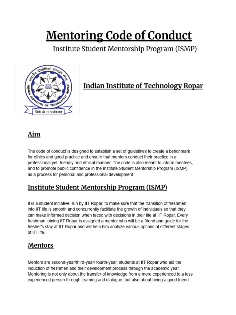 Mentoring Code of Conduct | PDF | Mentorship | Social Psychology