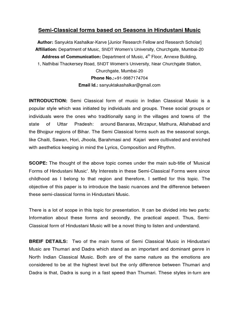 Seasonal Semi-Classical Music in Hindustani | PDF | Musicology ...