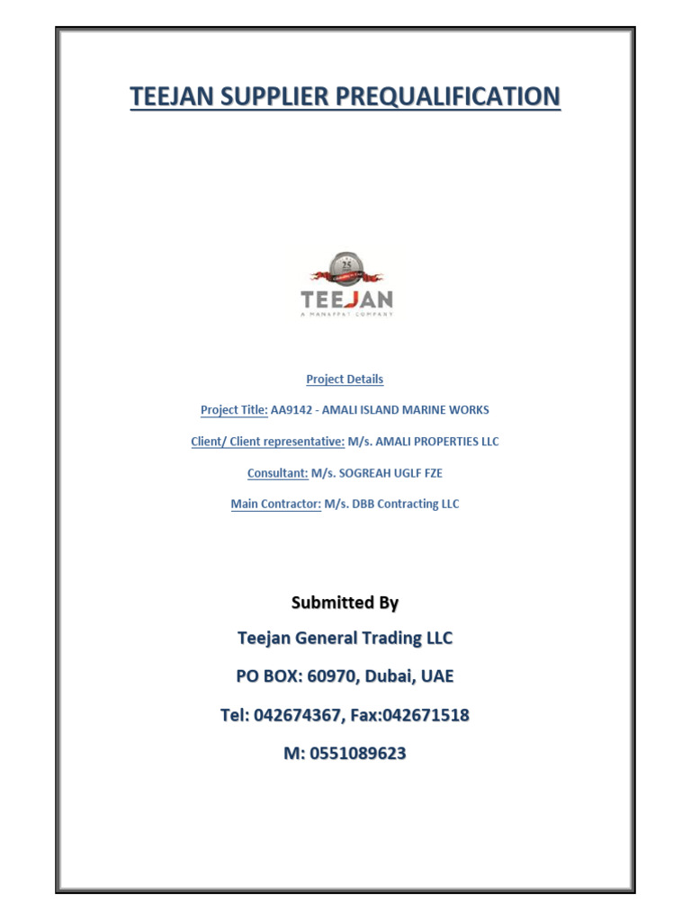 Teejan Supplier Prequalification | PDF | Specification (Technical Standard) | Drainage