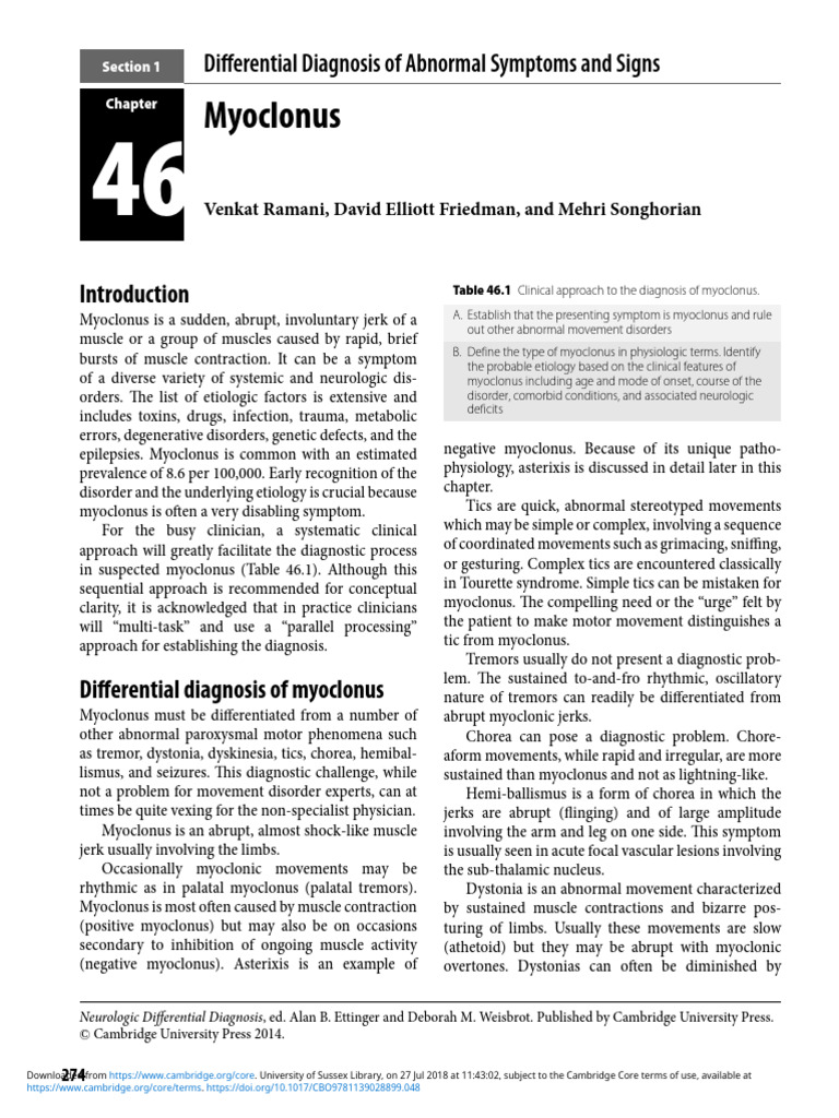 Myoclonus at Different Level | PDF | Epilepsy | Dementia