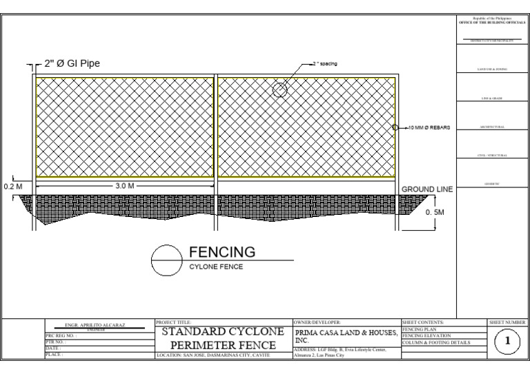 Cyclone Fence Plan for San Jose Project | PDF
