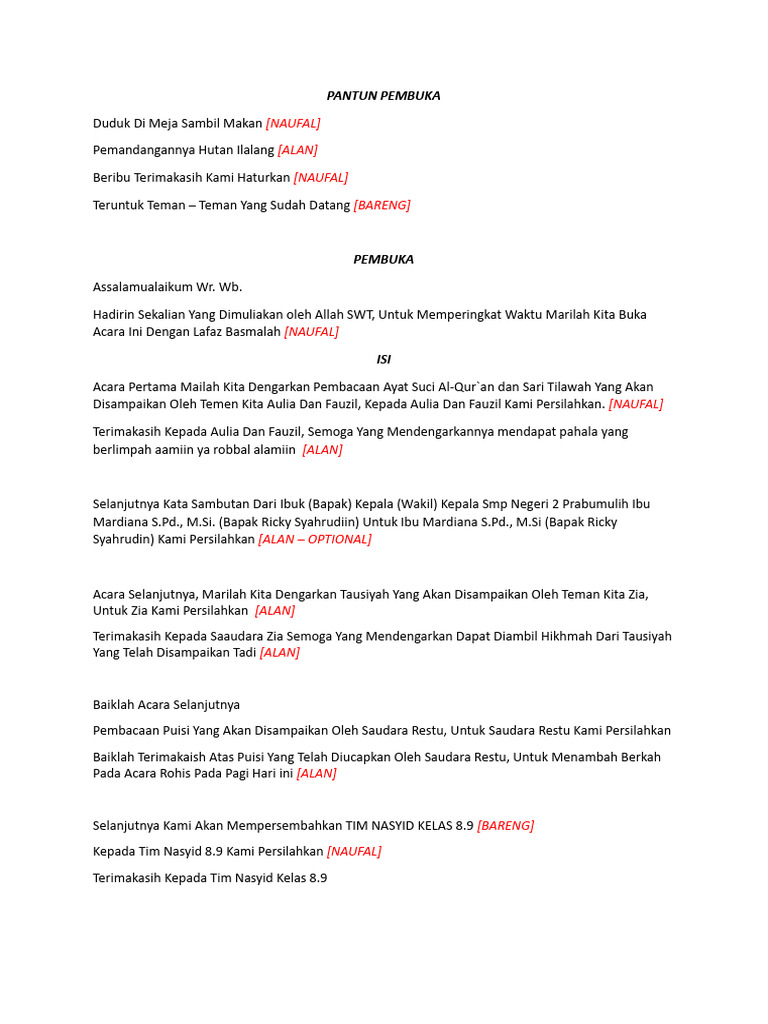Teks MC Rohis Delsim PDF | PDF