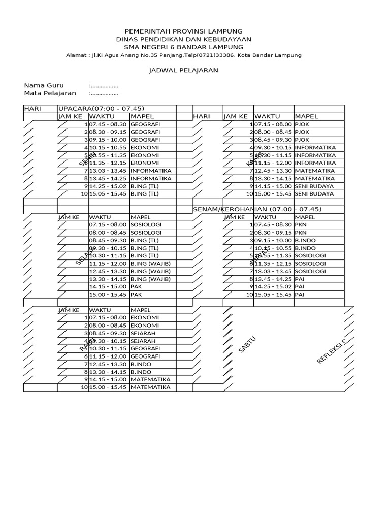 Bimo Rizki Pratama Putra Jadwal Pelajaran | PDF