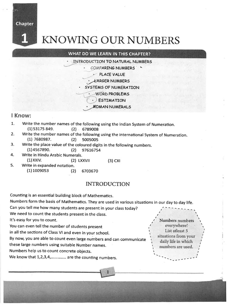 Math Chapter 1 - Knowing Our Numbers | PDF