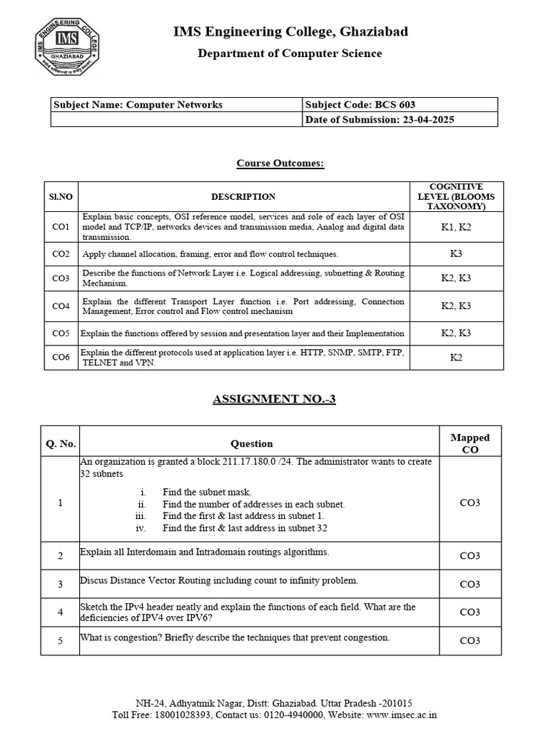 134 Assignment No.3 - CS - BCS 603 | PDF | Osi Model | Computer Network