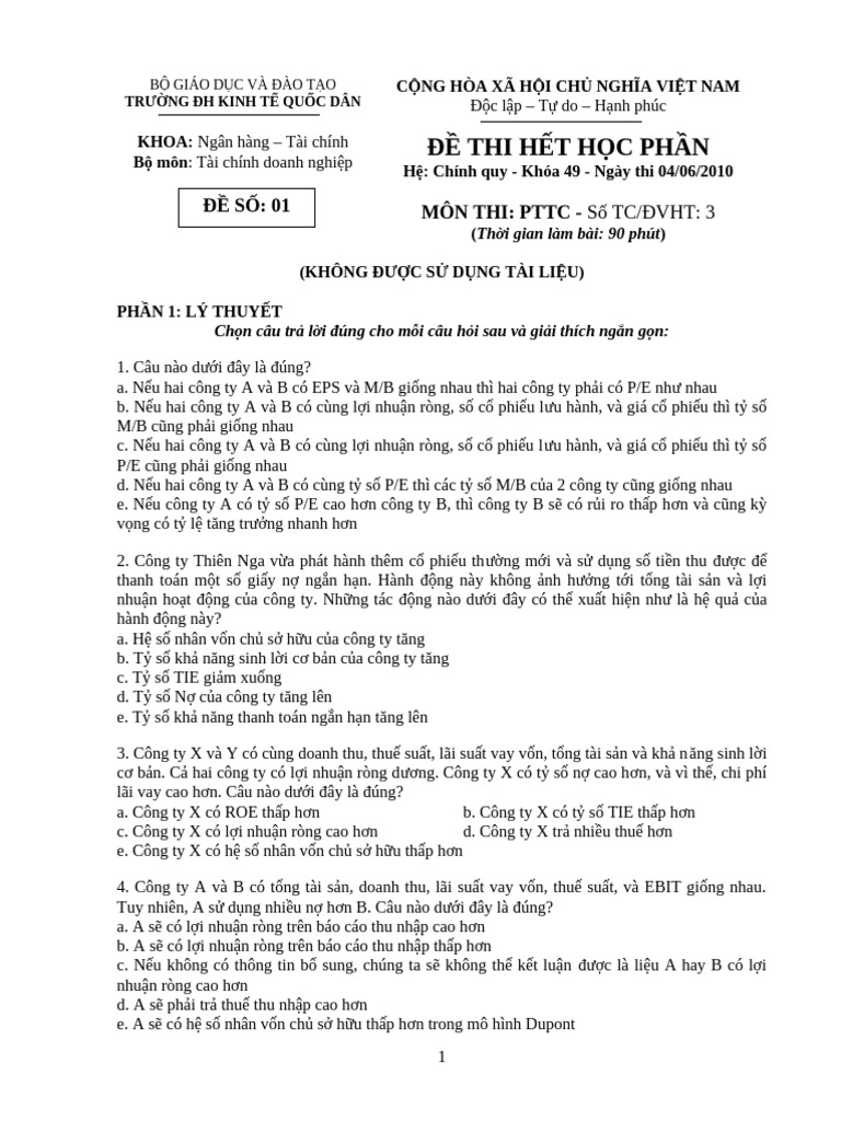 De Thi Phan Tich Tai Chinh - K49 | PDF
