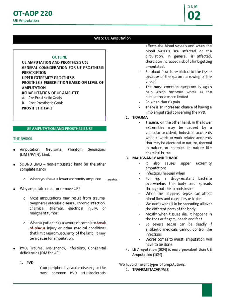 [Aop220] Ue Amputation | PDF | Prosthesis | Amputation