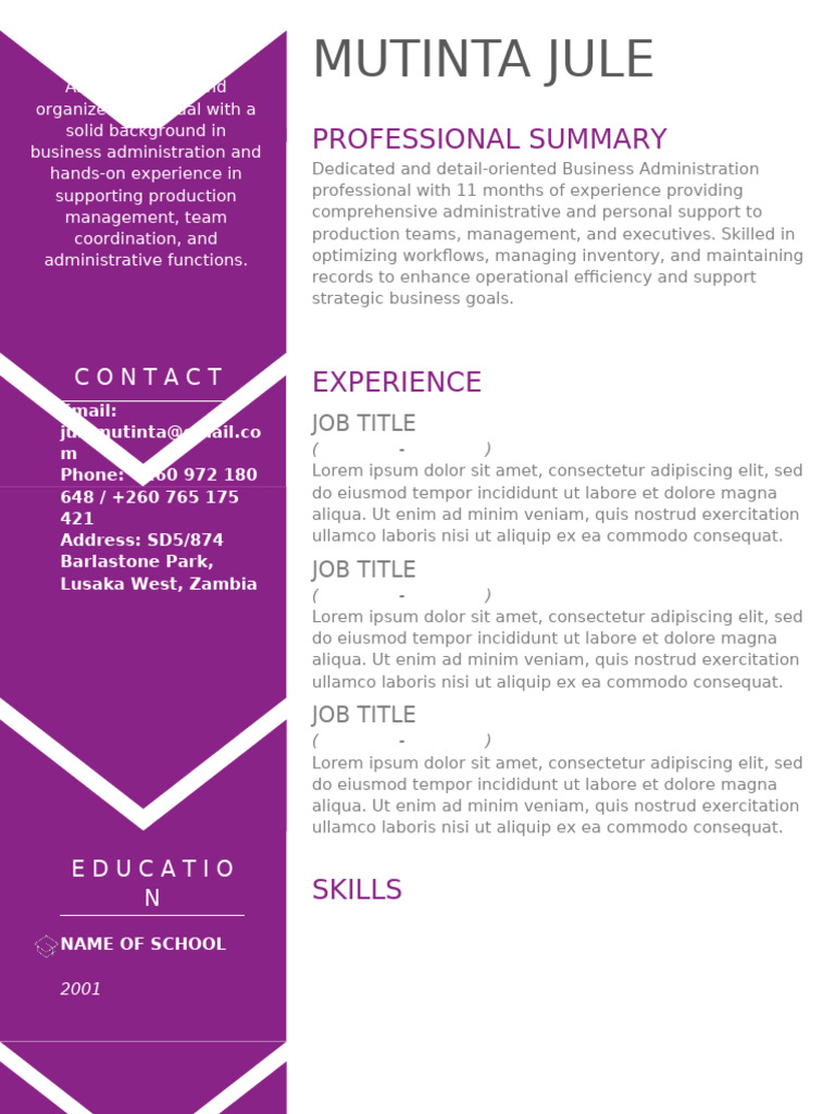 Mutinta Jule: Professional Summary | PDF