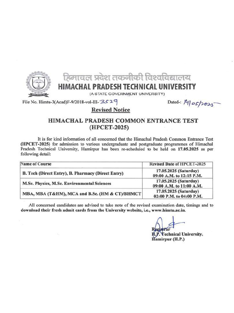 14525-revised-Notice-HPCET-2025 | PDF