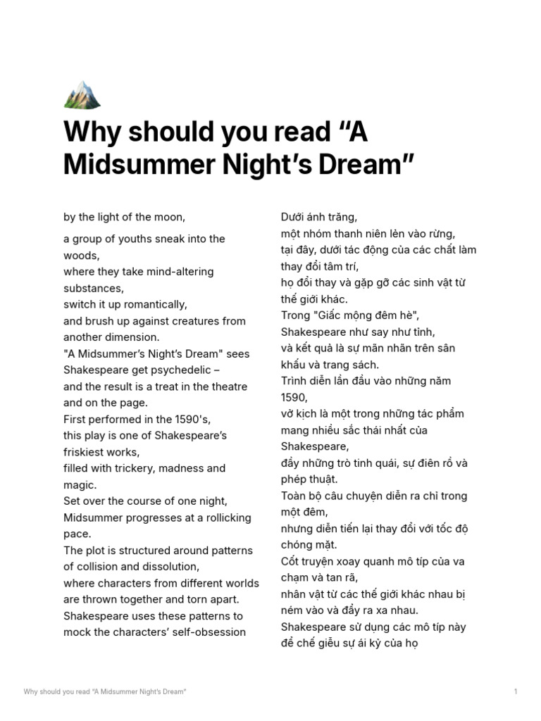 Why Should You Read A Midsummer Nights Dream | PDF
