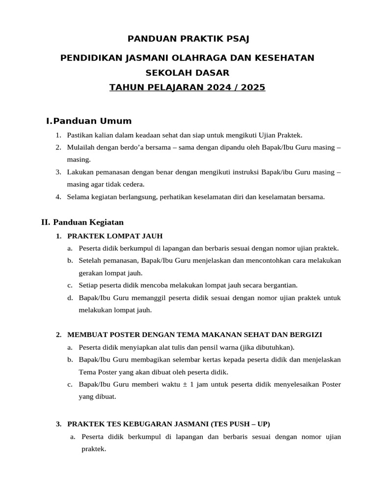 6 NASKAH PANDUAN UMUM UJIAN PRAKTEK PSAJ PJOK 2024-2025 | PDF