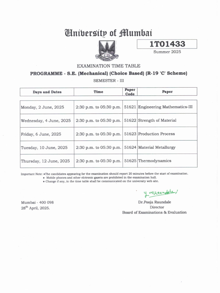 Time Table - Sem Iii - C-Scheme - May 2025-5 | PDF