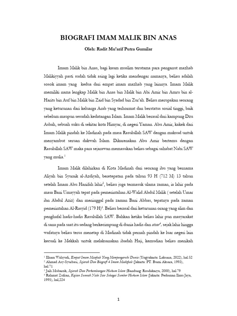 Biografi Imam Malik Bin Anas | PDF