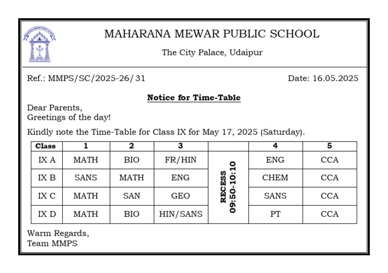 Class Ix Timetable-12 | PDF