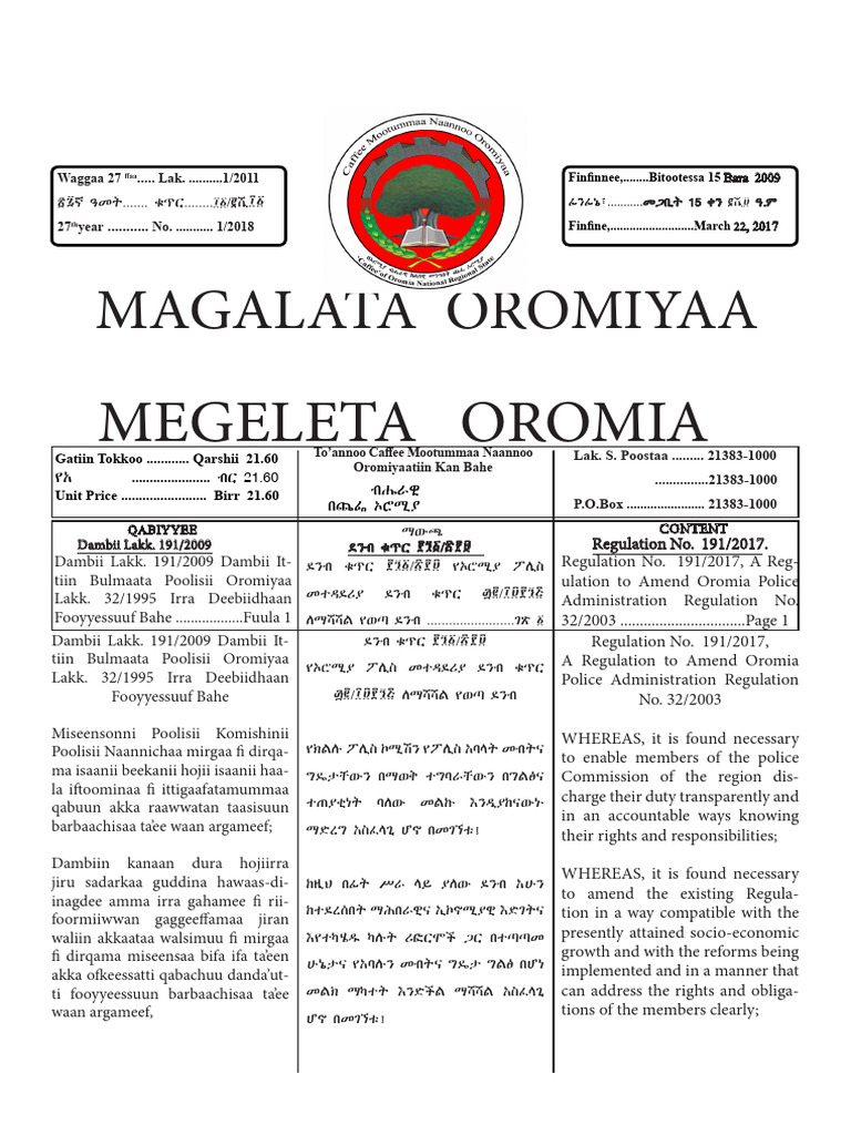 Dambii Lakk. 191-2009 (Dambii Ittiin Bulmaata Poolisii) | PDF