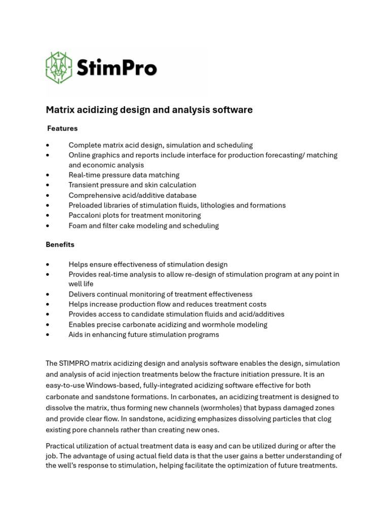 StimPro Data Sheet 2024 | PDF | Simulation | Oil Well
