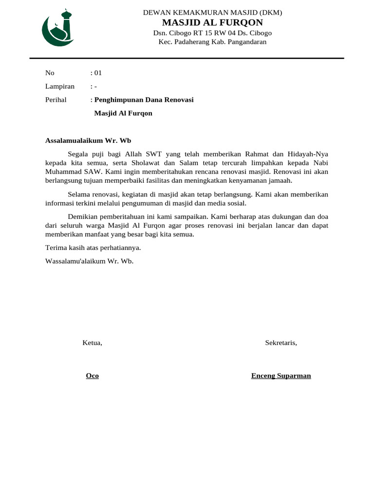 Surat DKM Al Furqon | PDF