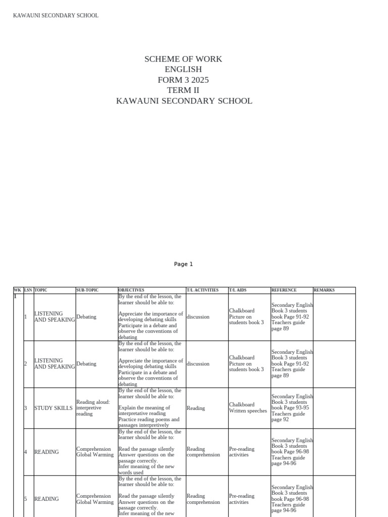 English - Form 3 - Term-II | PDF | Reading Comprehension | Adjective