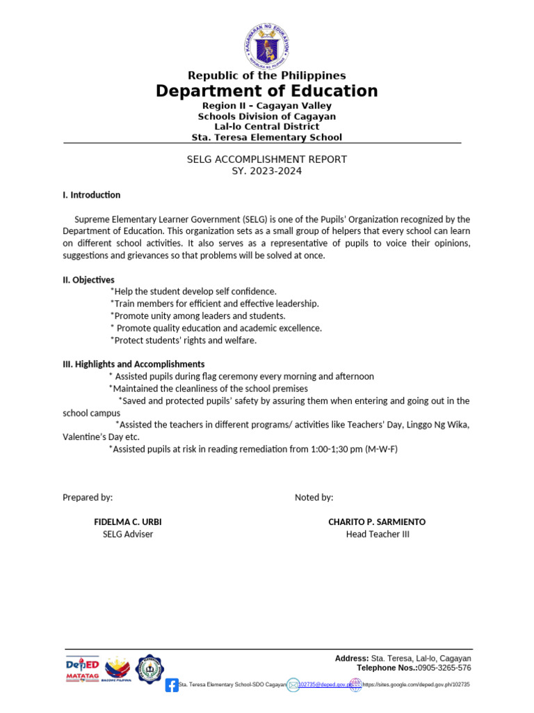 SELG Accomplishment REPORT | PDF