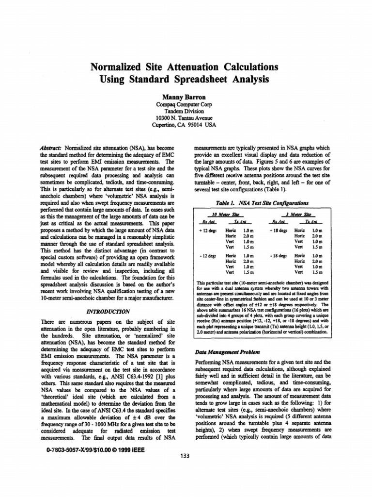 Normalized Site Attenuation Calculations by Spreadsheet Analysis | PDF ...