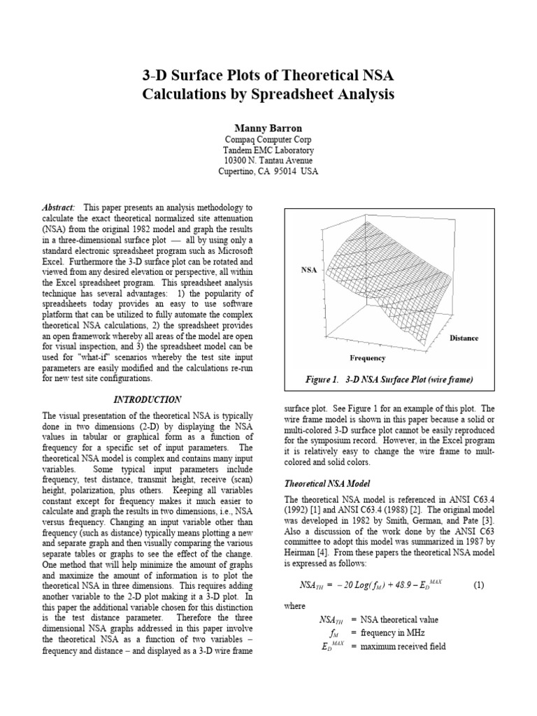 3-D Surface Plots of Theoretical NSA by Spreadsheet Analysis | PDF ...
