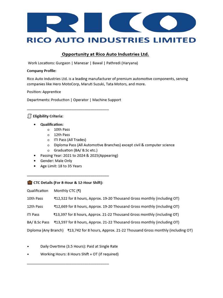 Rico Auto Industries LTD - JD | PDF
