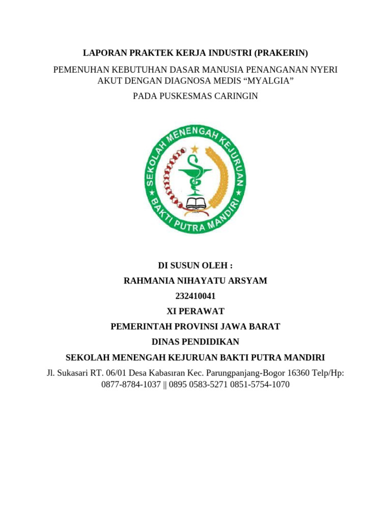 Laporan PKL Myalgia Rahmania Nihayatu Arsyam Xi.a | PDF